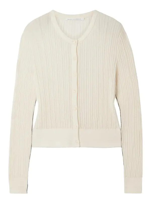 Maria Mcmanus Ribbed Pointelle-knit Merino Wool Cardigan - Ivory