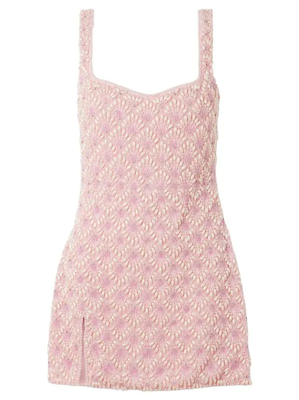 CLIO PEPPIATT Ariel Embellished Beaded Tulle Mini Dress - Pink