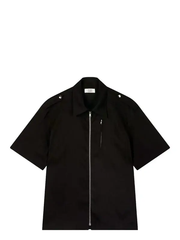 STUDIO TOMBOY Zip-up Short Sleeve Shirt - Black