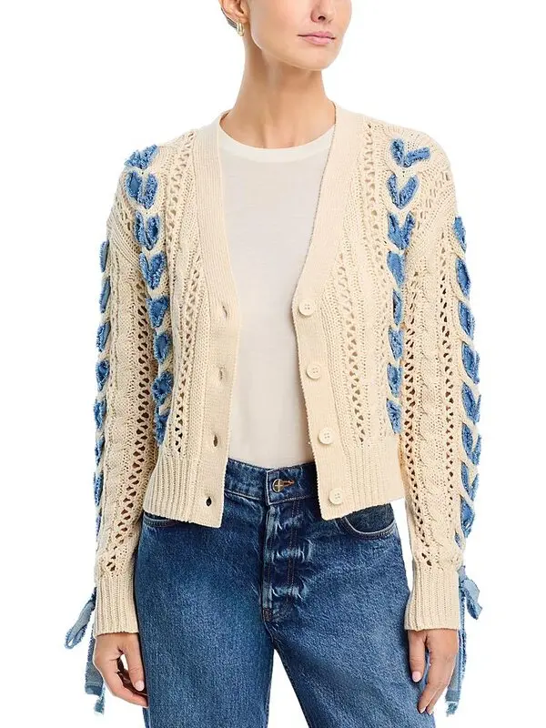 DRIFTWOOD Braided Denim Button Front Sweater - Blue/creme