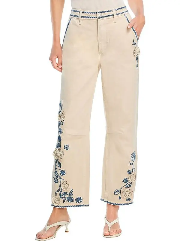 DRIFTWOOD Barbara X Ravishing Floral Embroidered Jeans - Cream
