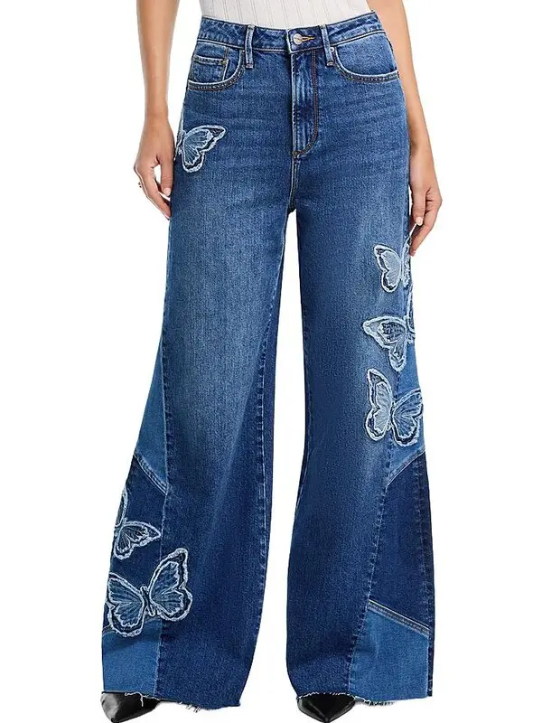 DRIFTWOOD Butterfly Patchwork Wide Leg Jeans - Medium Wash