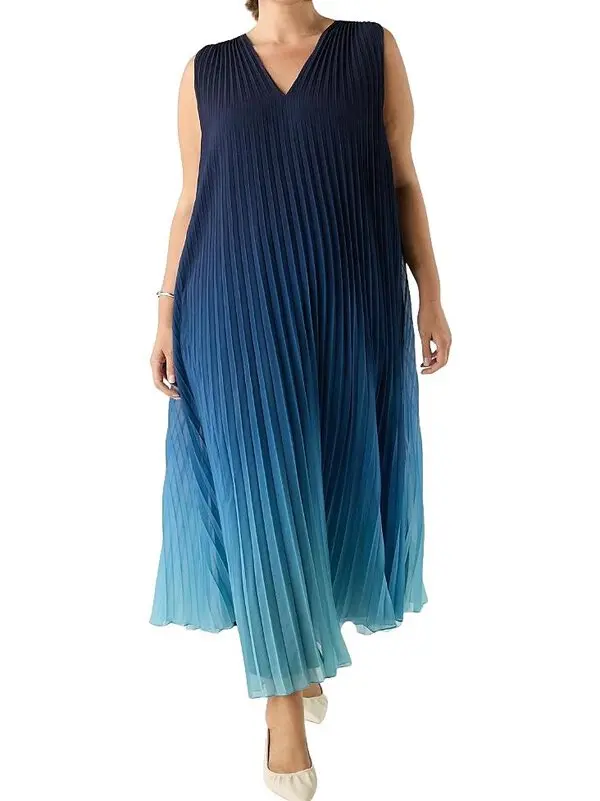 LIVE UNLIMITED Ombre Pleated V-neck Dress - Turquoise/aqua
