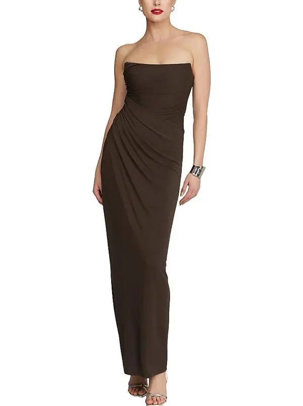 Halston Patrice Ruched Gown - Double Espresso