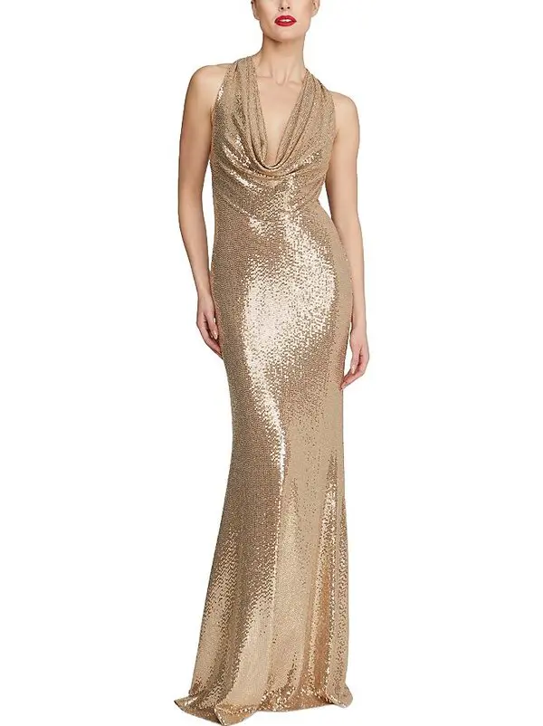 Halston Milana Disco Jersey Gown - Light Gold