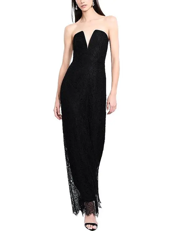 Bcbgmaxazria Lace Strapless V-neck Gown - Black