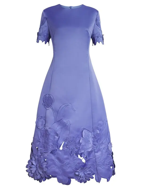LEO LIN Floral-appliqué Caroline Midi Dress - Blue