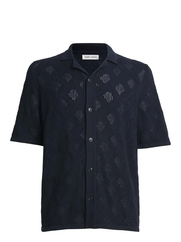 SAMSOE SAMSOE Organic Cotton-wool Crochet Shirt - Navy