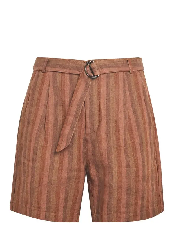 Oliver Spencer Linen Stripe Garrison Shorts - Brown