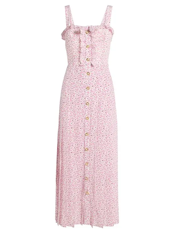 Alessandra Rich Silk Floral Pleated Midi Dress - Pink