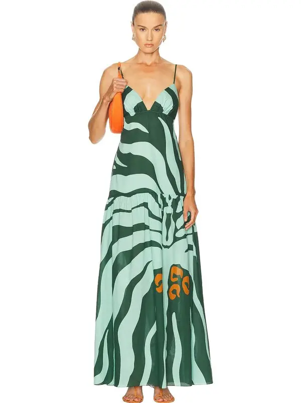 Johanna Ortiz Zea Palm Maxi Dress - Dark Green & Mint