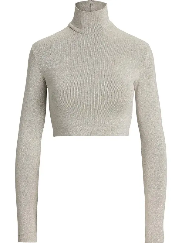 Ralph Lauren Metallic Jersey Mockneck Cropped Top - Palladium