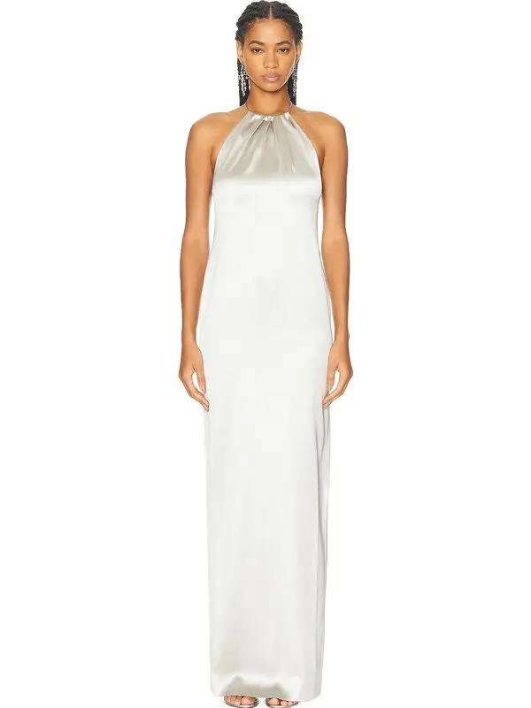 Ralph Lauren Corra Stretch Satin Evening Dress - Mist