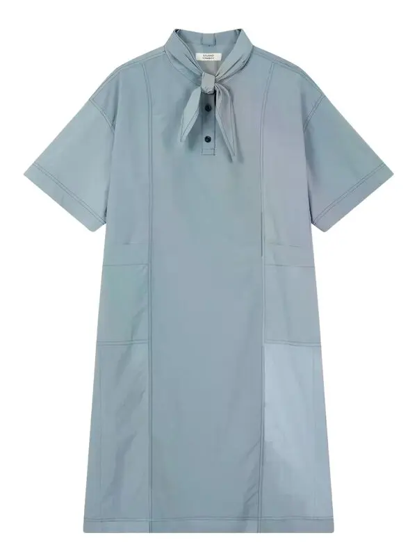 STUDIO TOMBOY Collared Shirt Dress With Tie Neck - Blue