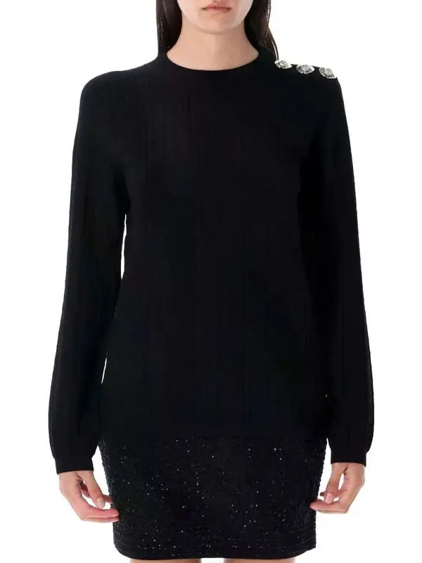 Balmain Monogram Sweater With Button Embellishments - Black