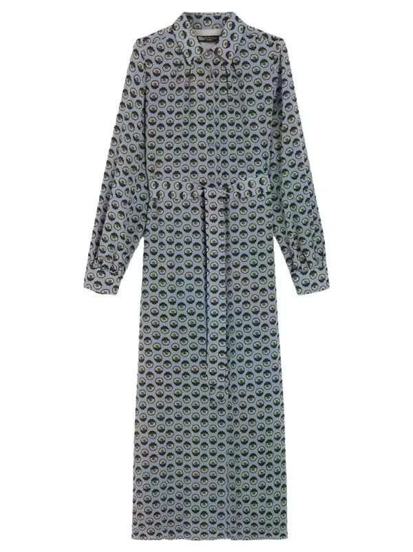 Max Mara Printed Silk Maxi Shirt Dress - Blue