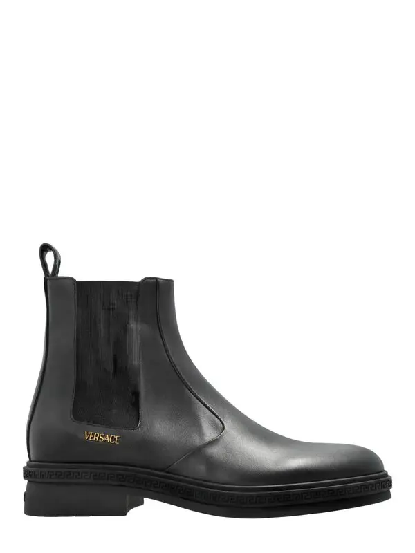 Versace Greca-trim Leather Chelsea Boots - Black