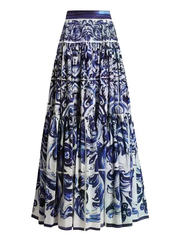 Dolce & Gabbana Majolica-print Tiered Skirt - Blue