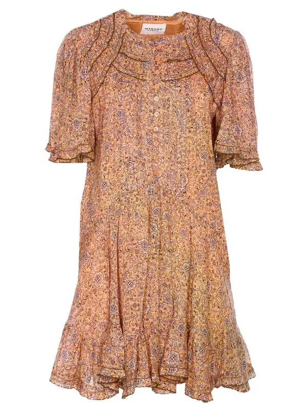 MARANT ETOILE Ruffled Balloon-sleeve Midi Dress - Orange