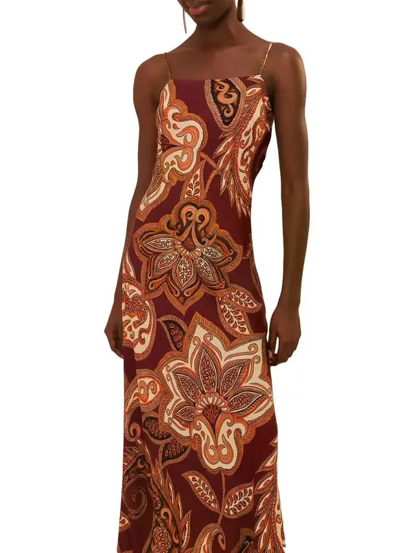 Farm Rio Leopard Paisley Maxi Slip Dress - Red