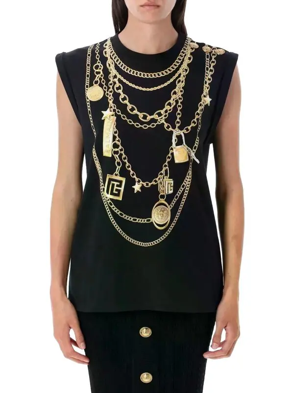Balmain Chain-print Tank Top - Black