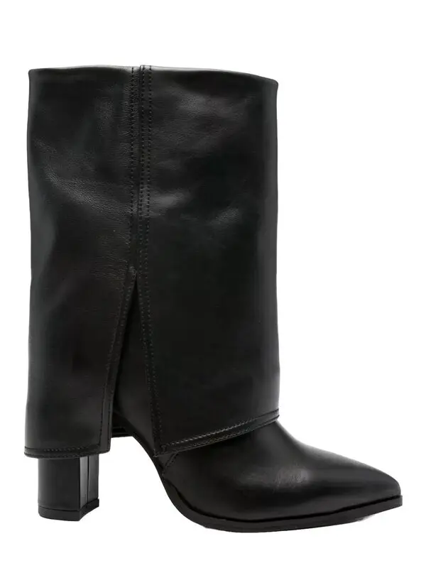 GISEL MOIRE 90mm Foldover Leather Ankle Boots - Black