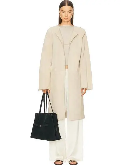 TOTEME Collarless Suede Coat - Peanut