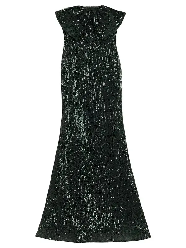 Badgley Mischka Strapless Bow-front Sequin Gown - Dark Emerald
