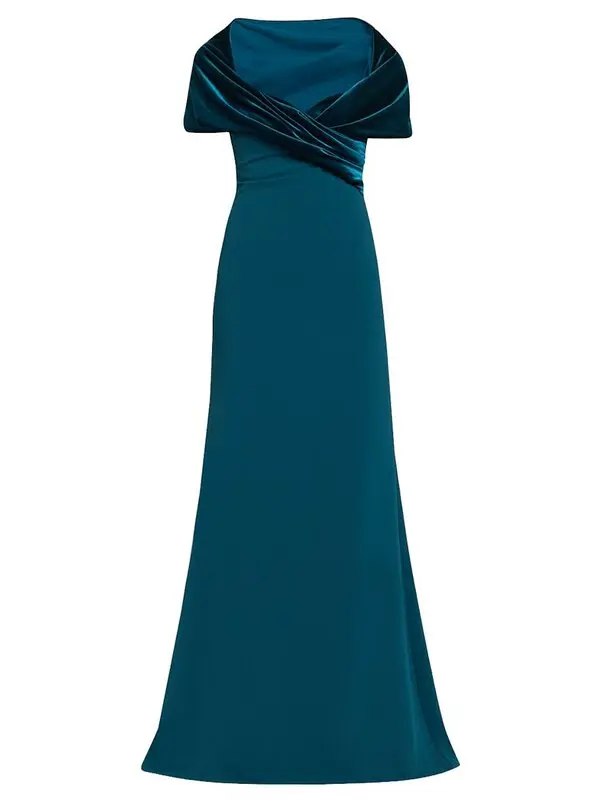 Badgley Mischka A-line Sweetheart Gown With Velvet Cape - Teal