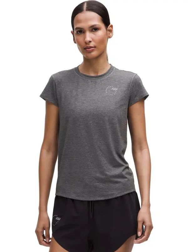 Lululemon Mile Maker Run Crew Graphic Mesh Short-sleeve Shirt - Heathered Black