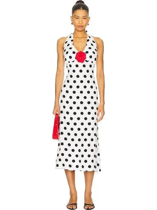 Sleeper Jardin Halter Neck Maxi Dress - Polka Dot Black & White