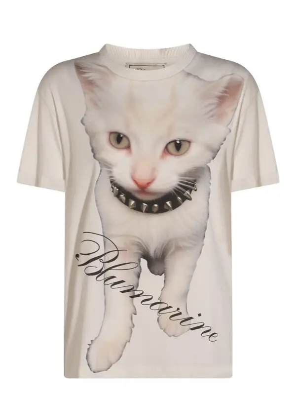 Blumarine Cotton T-shirt With Print - Natural White