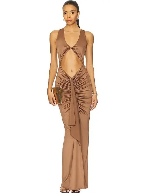 Superdown Amai Maxi Dress With Front Cut-out And Ruched Detail - Brown
