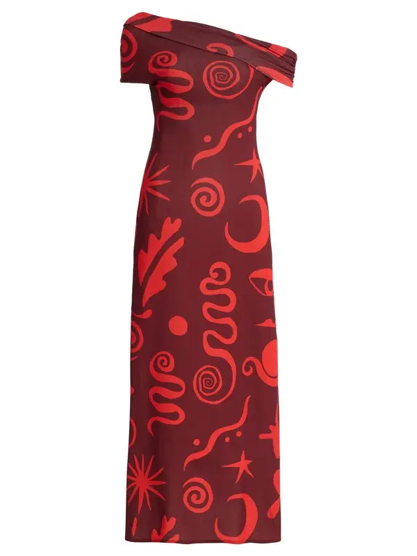 CALA DE LA CRUZ Debora Printed Jersey Maxi Dress - Red