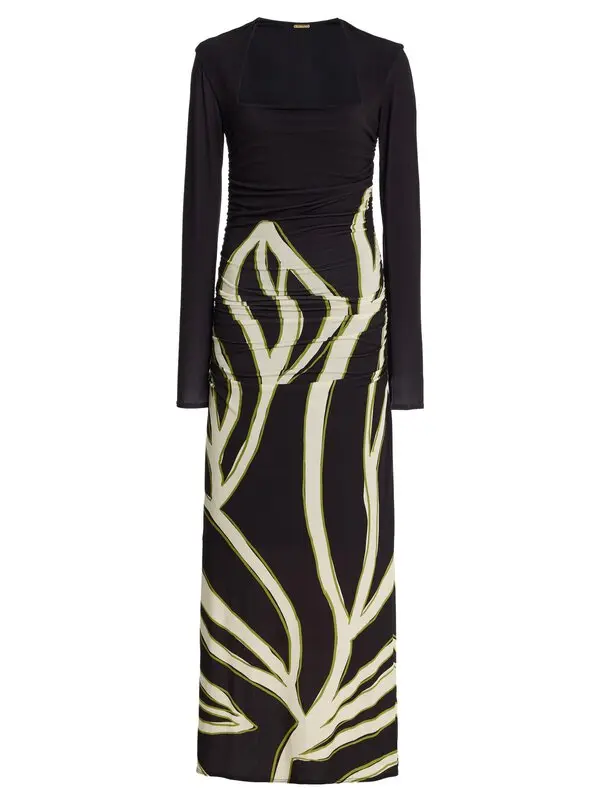 CALA DE LA CRUZ Megara Printed Jersey Maxi Dress - Black
