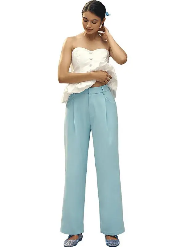 Endless Rose Pleated Zip-up Trousers - Ocean Blue