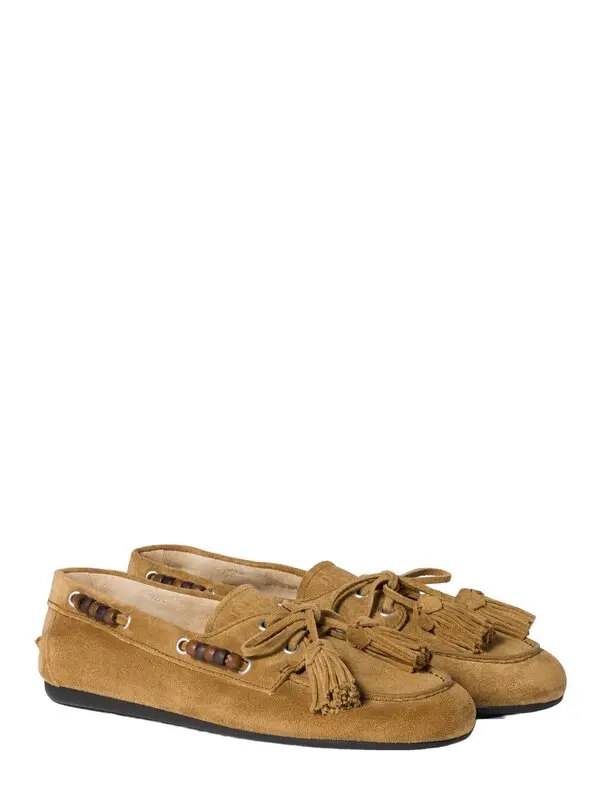 Miu Miu Suede Tassel Loafers - Olive Green