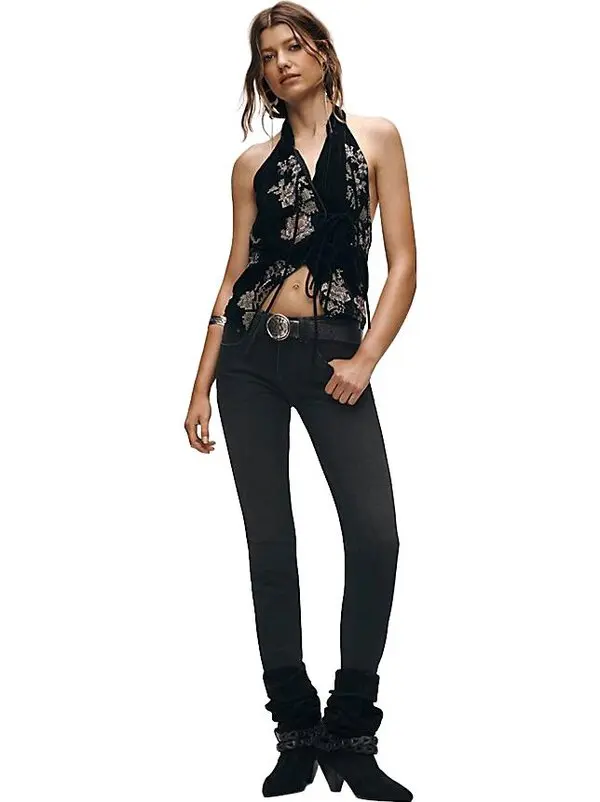 Free People We The Free Oracle Low-rise Slim Straight Jeans - Jet Black