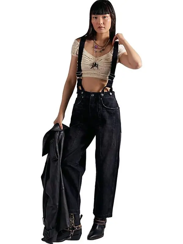 Free People We The Free Berkley Suspender Jeans - Noir