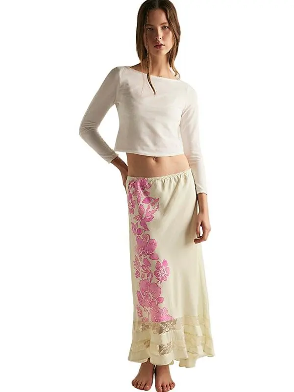 Free People Long Lost Lover Printed Skirt - Soft Green Combo