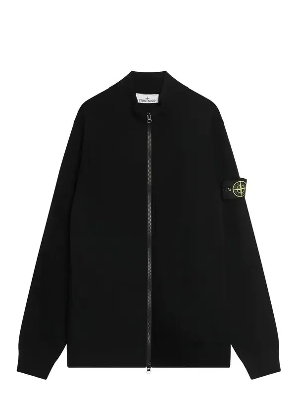 Stone Island Zip-front Cardigan With Logo Patch - Black