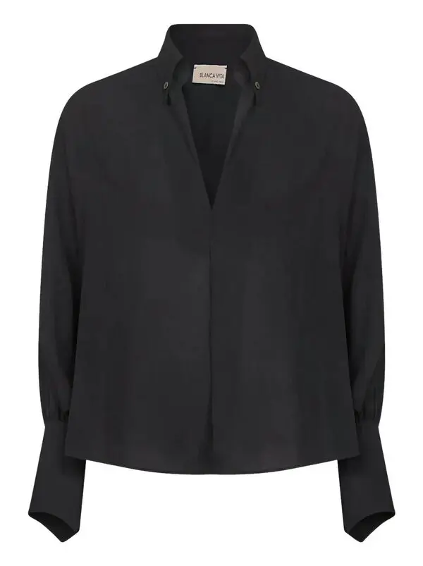 BLANCA VITA V-neck Blouse With Buttoned Cuffs - Black