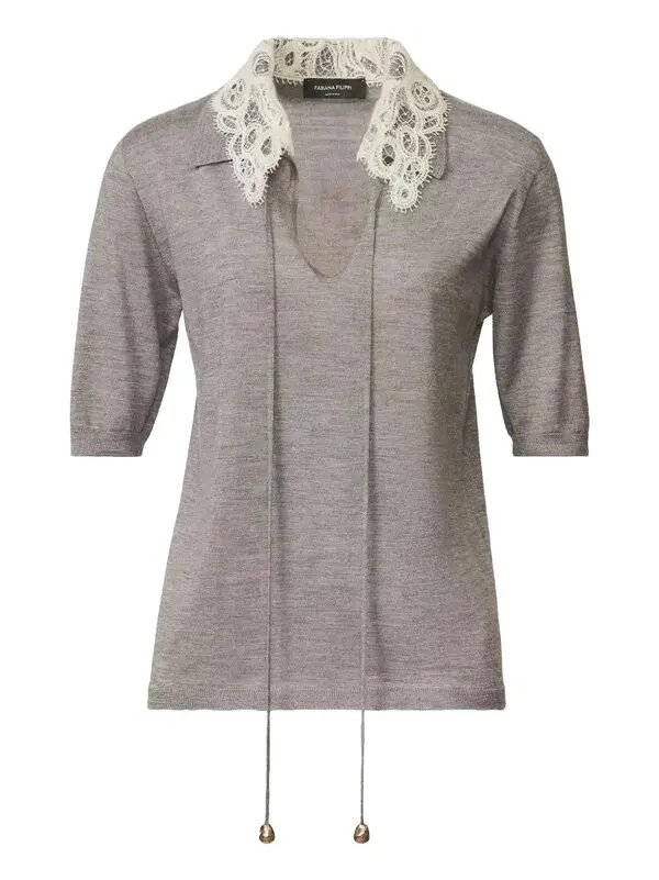Fabiana Filippi Lace-collar Short-sleeved Top - Grey
