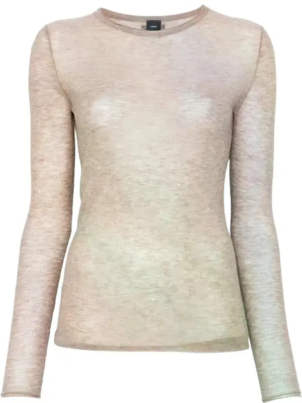 Pinko Embellished Long Sleeve Top - Neutrals