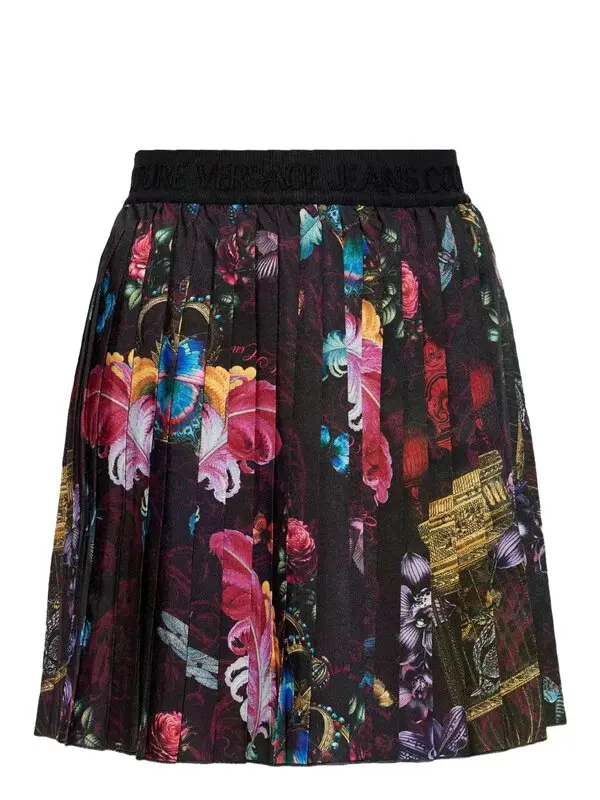 Versace Floral-print Pleated Skirt - Black