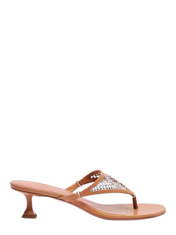 Amina Muaddi 45mm Cameron Crystal-embellished Leather Sandals - Brown