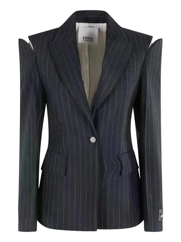 Erika Cavallini Pinstripe Cut-shoulder Blazer - Blue