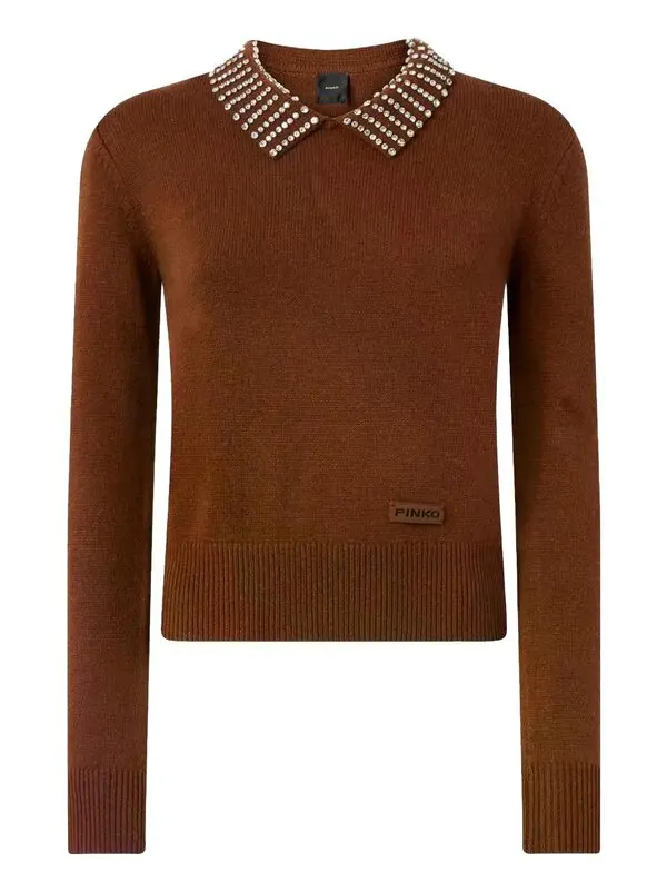Pinko Embellished-collar Sweater - Brown