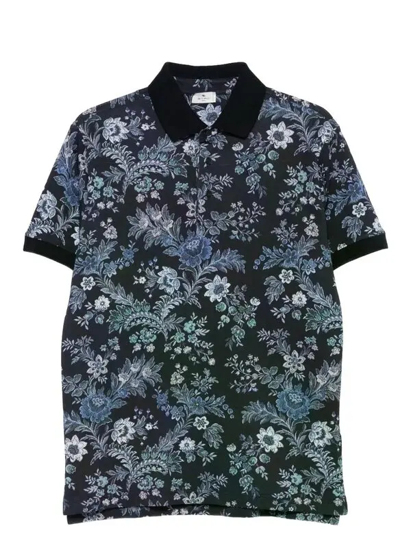 Etro Floral-print Polo Shirt - Blue