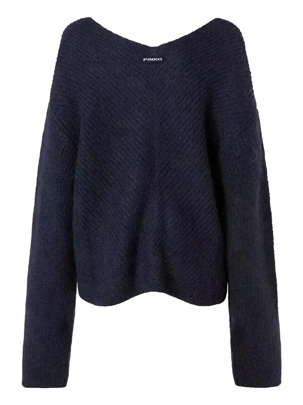 Pinko Herringbone-pattern V-neck Jumper - Blue
